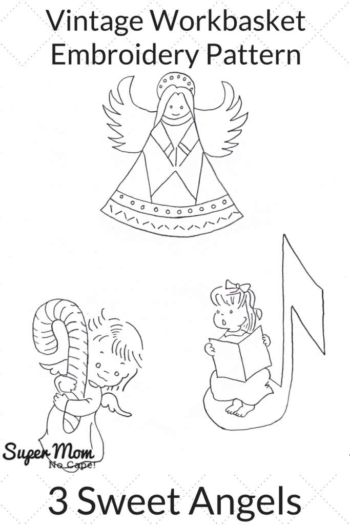 Three Sweet Vintage Angel Embroidery Patterns - Super Mom - No Cape!